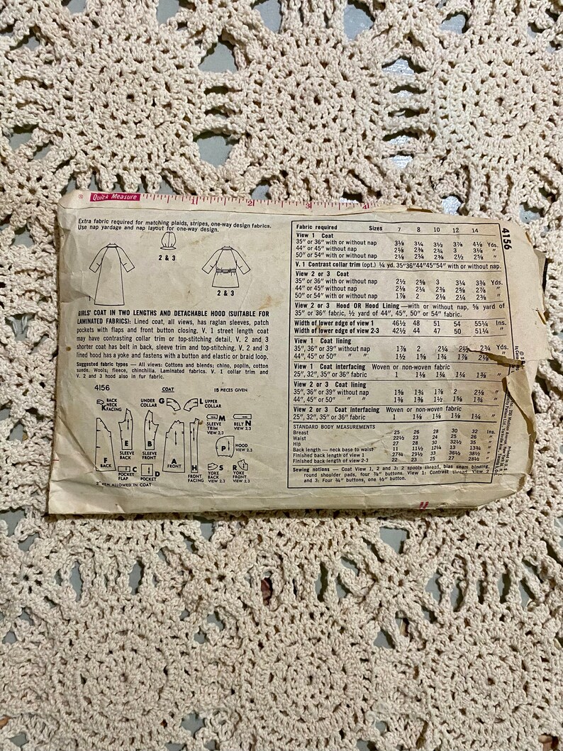 Simplicity Pattern #4156 (1961) Girls' Coat in Two Lengths and ...