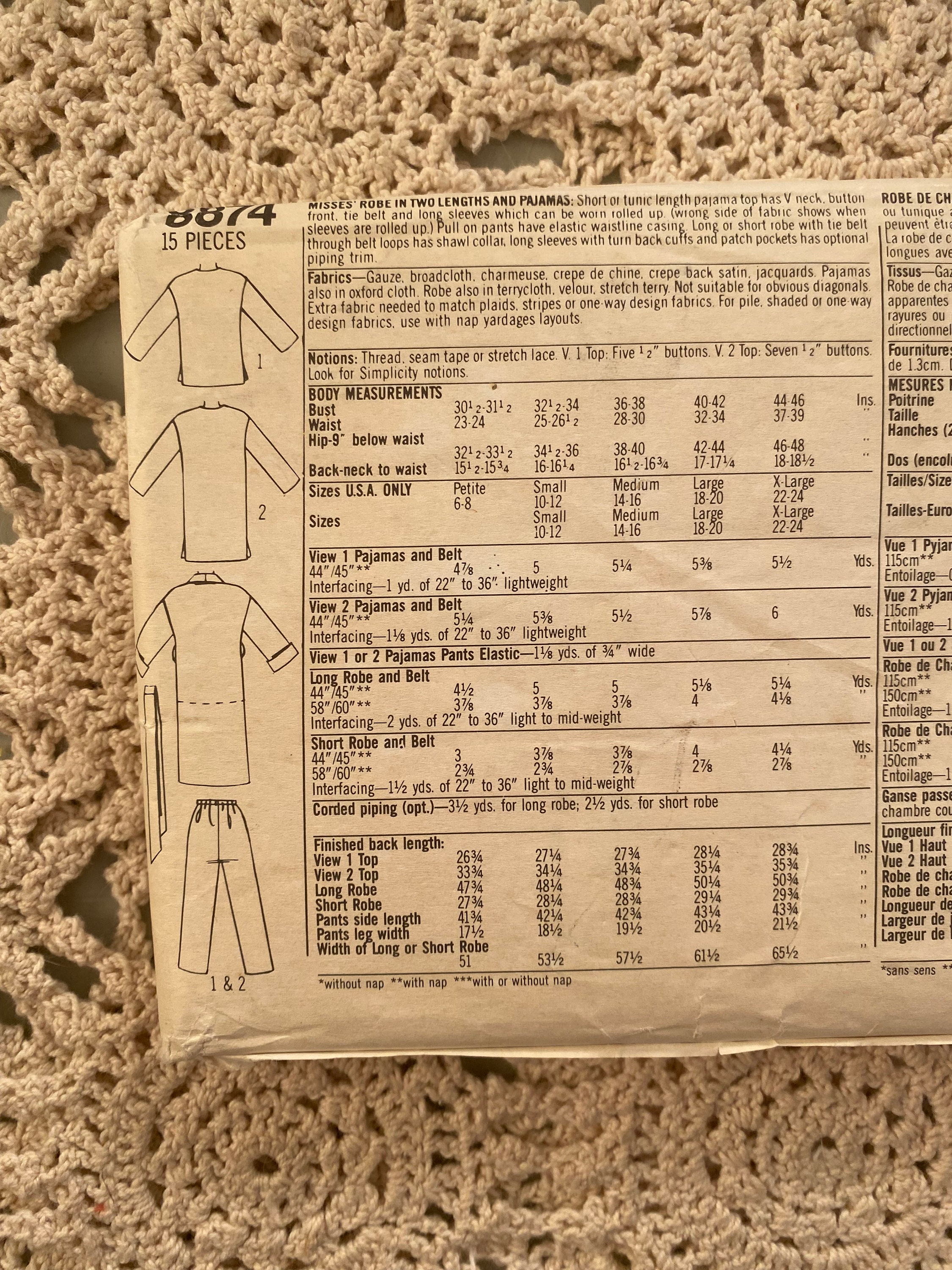 Simplicity Pattern 8874 1988 Misses' Robe in Two Lengths and Pajamas ...