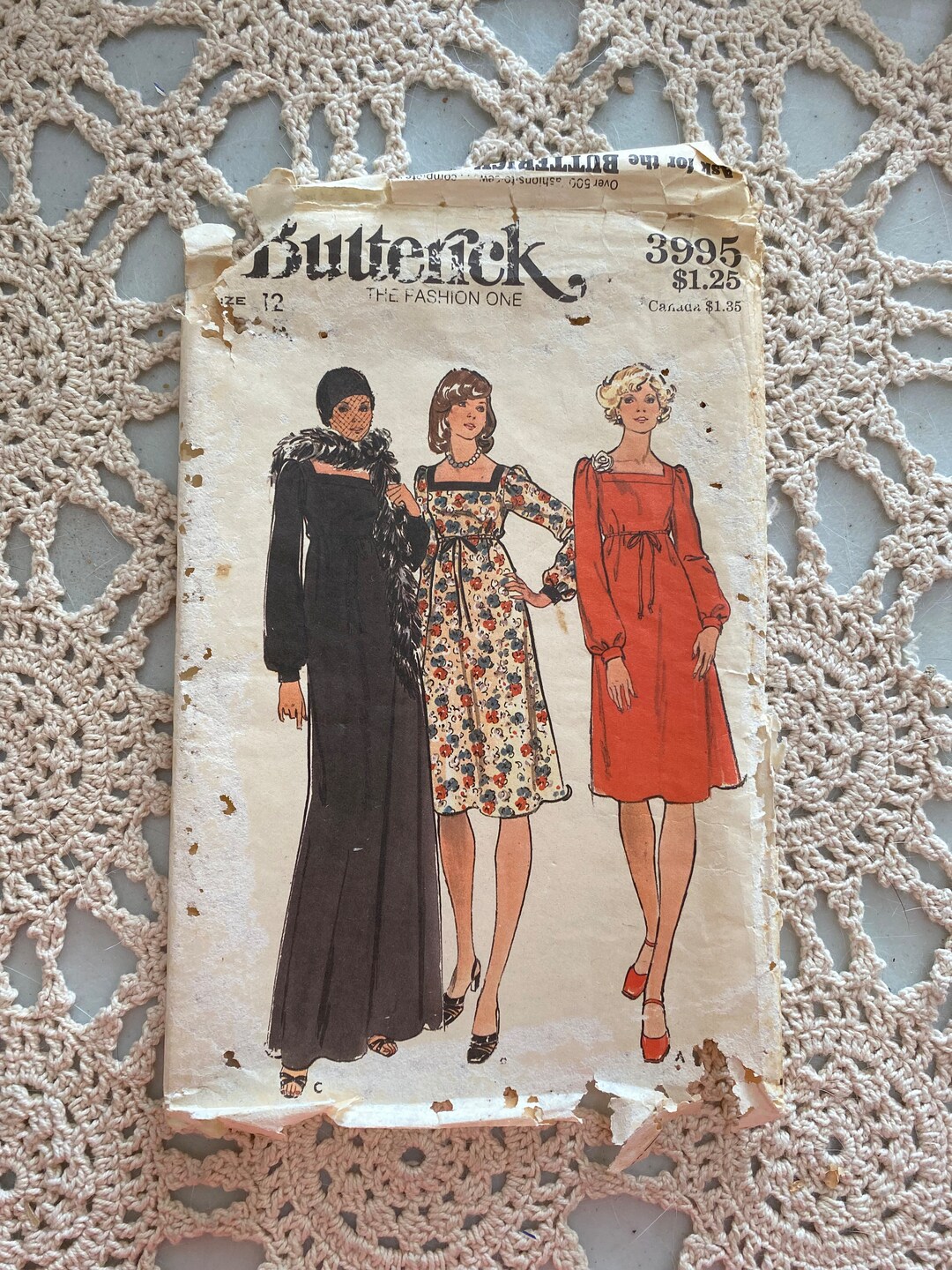 Butterick Pattern 3995 (1970s) Misses Dress With Bow in Long and Short ...