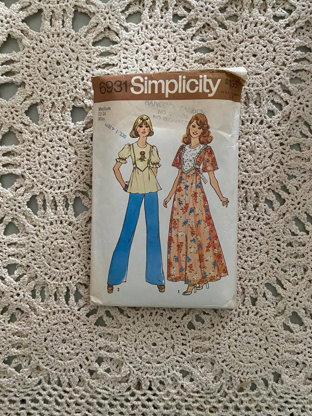 Simplicity Pattern 6931 1975 Misses' Dress or Top - Etsy