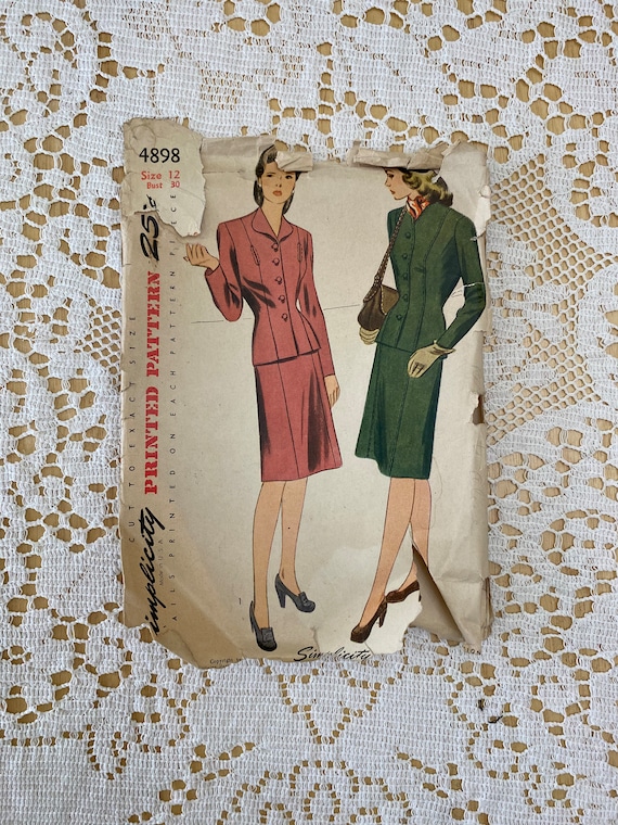 Simplicity Pattern 4898 1940's Misses' and - Etsy