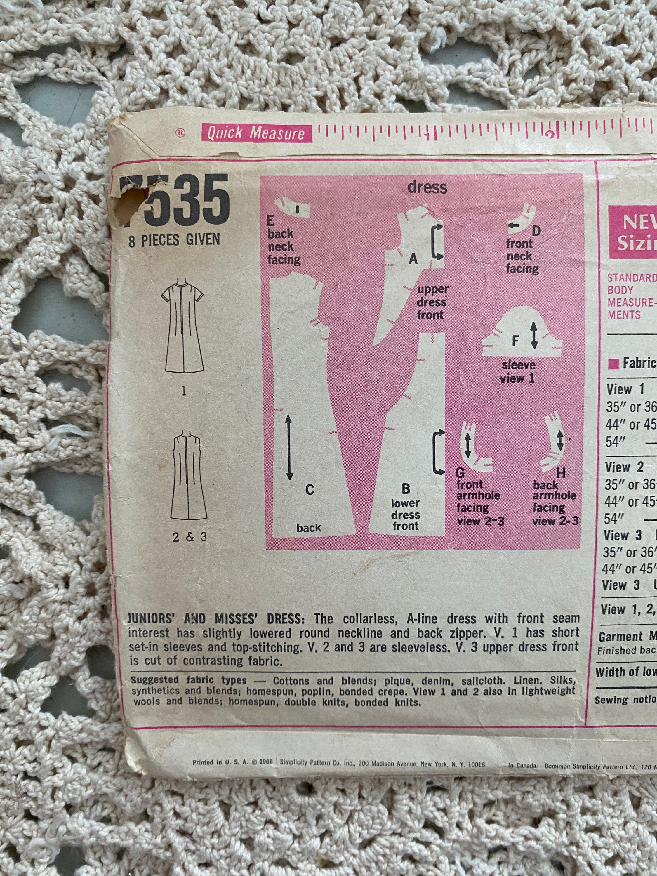 Simplicity Pattern #7535 (1968) Juniors' and Misses' Dress - Etsy