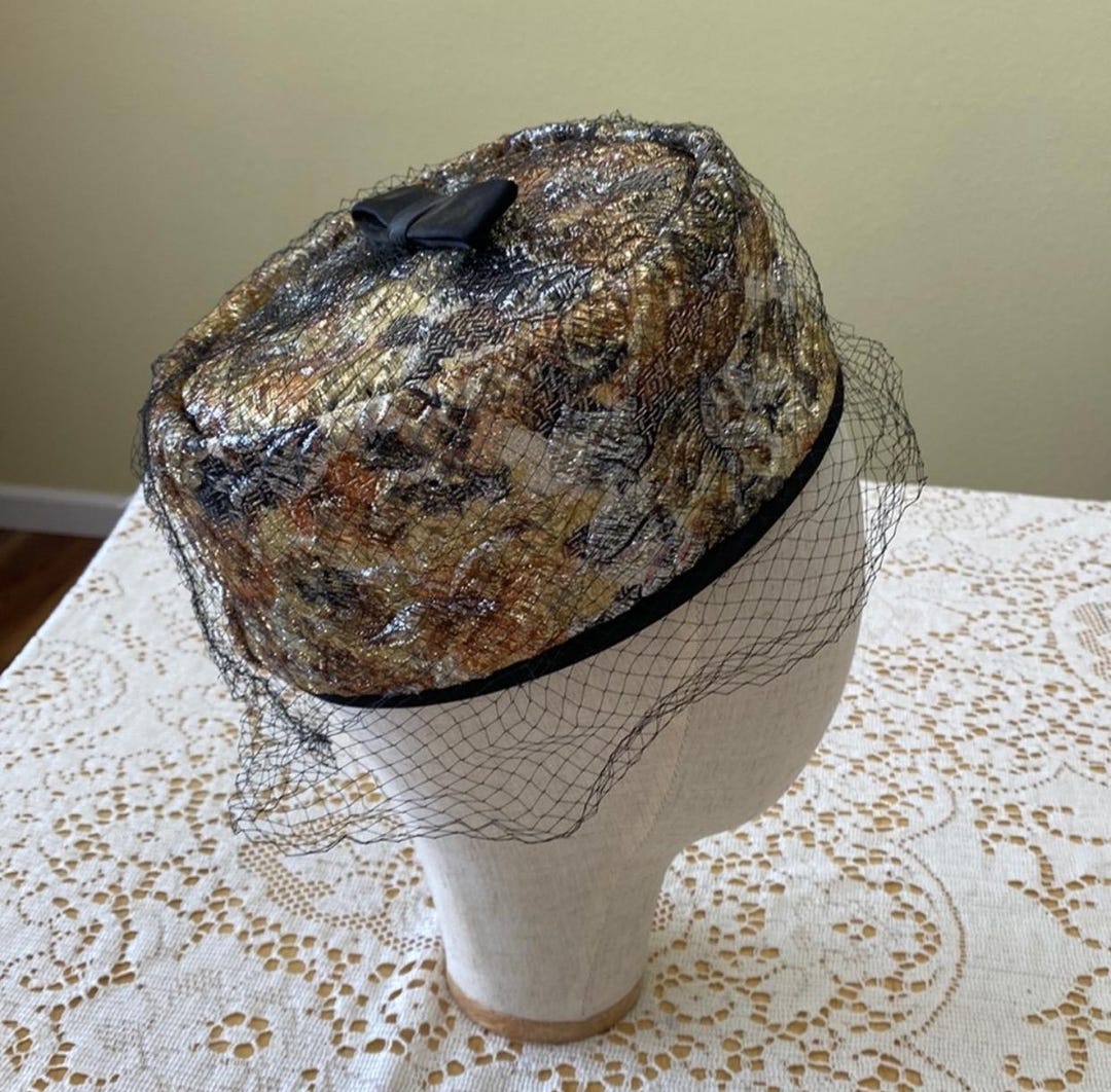 Vintage Gold, Silver & Black Brocade Pillbox Hat - Etsy