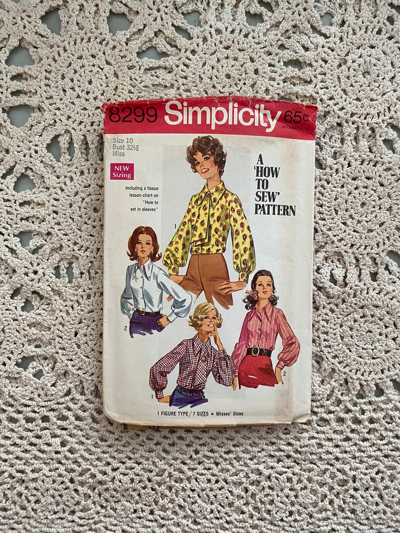 Simplicity Pattern 8299 1969 Misses' Blouse and Ascot - Etsy