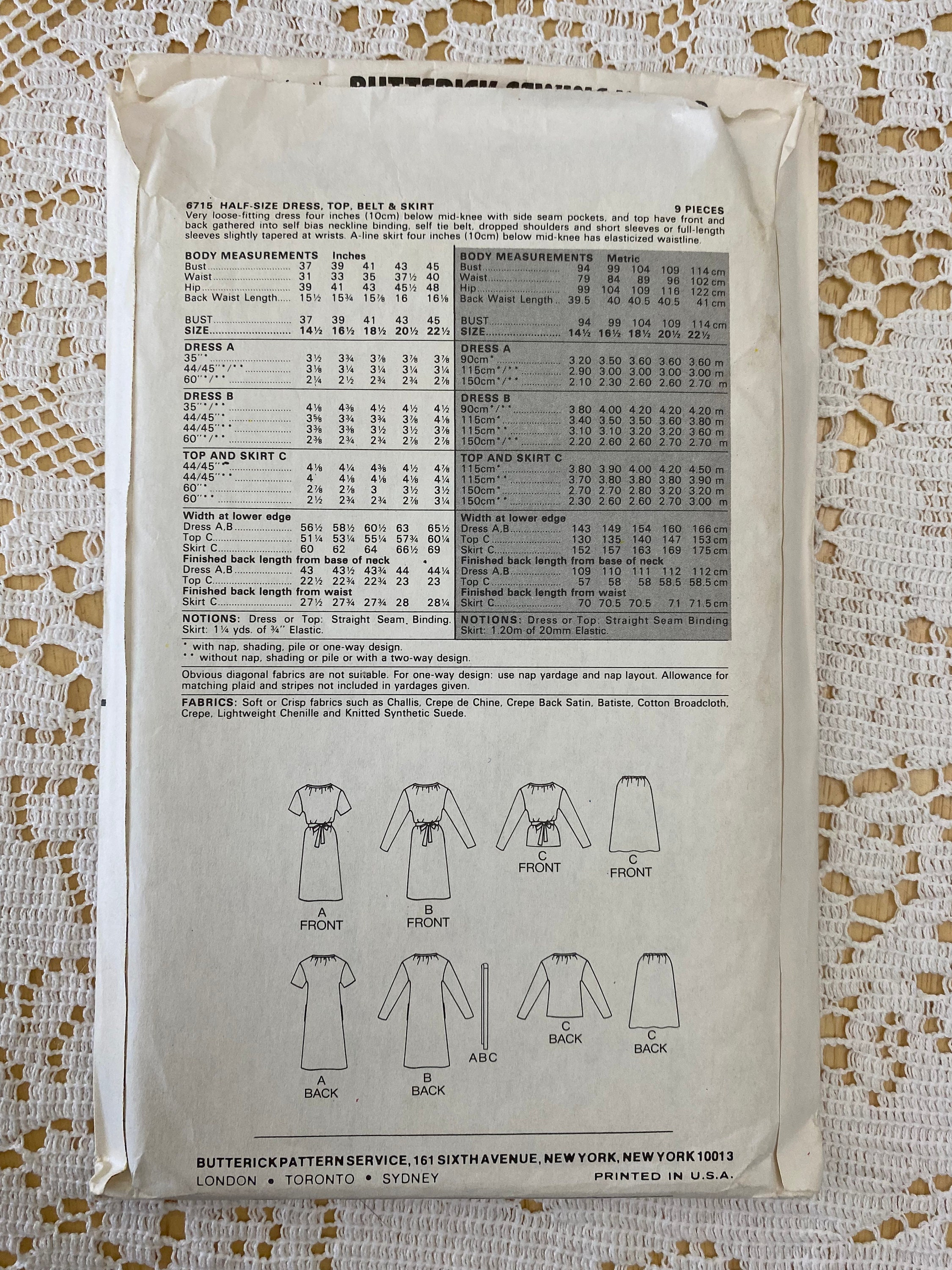 Butterick Pattern 6715 (1980s) Half Size Dress, Top, Belt and Skirt - Etsy