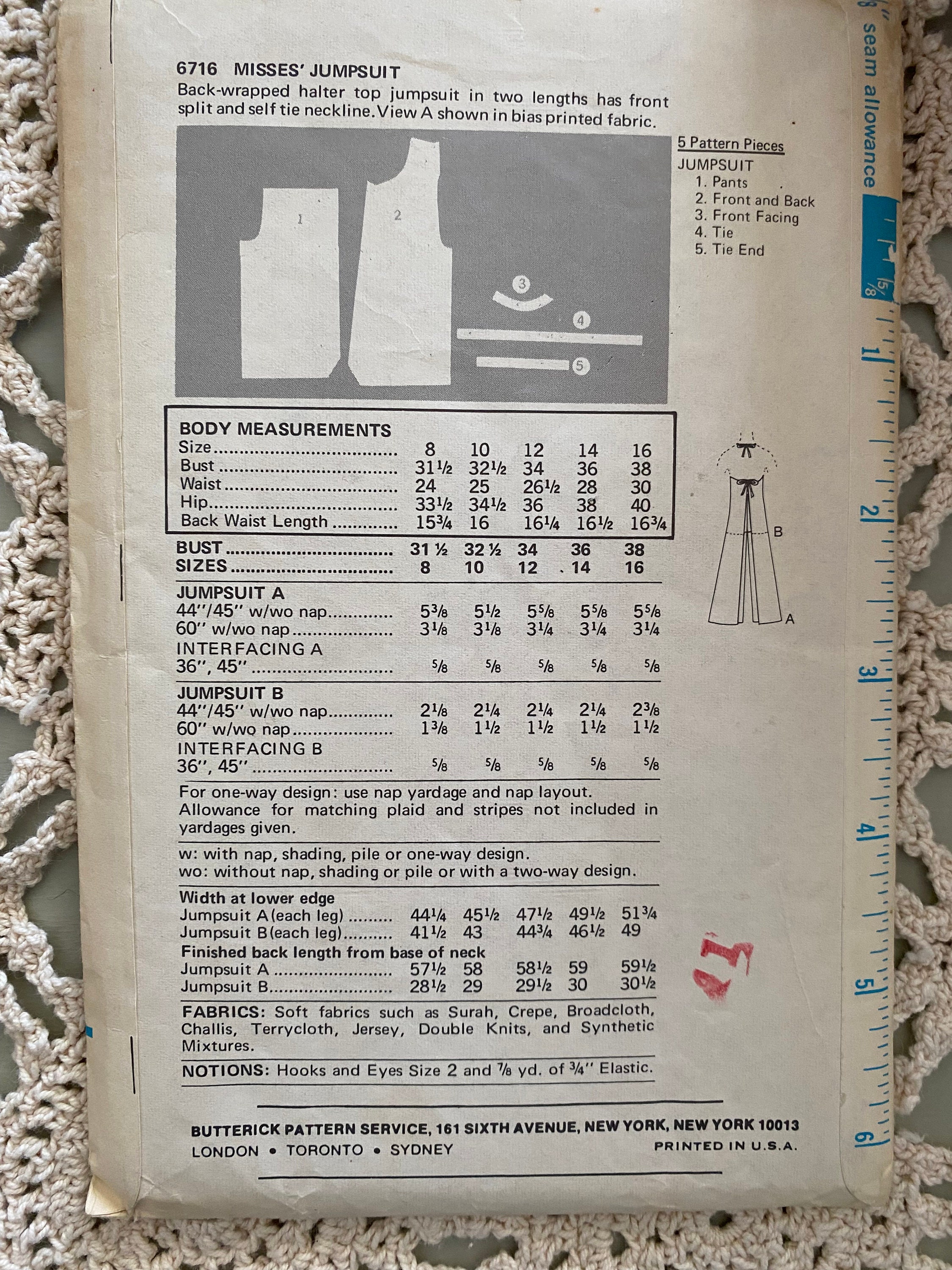 Butterick Pattern 6716 1972 Misses' Jumpsuit UNCUT - Etsy