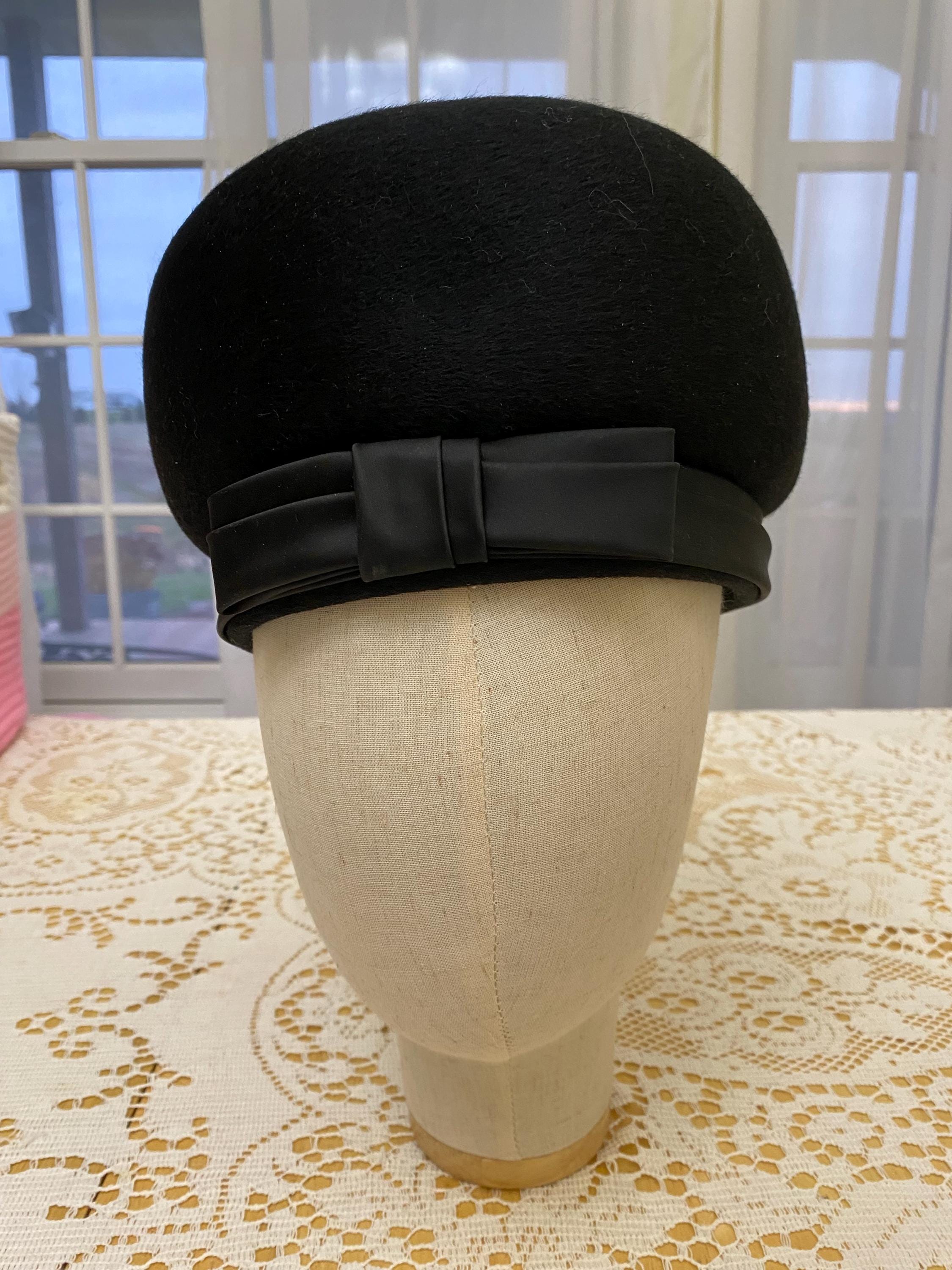 Vintage 1960s Mr. Charles Black Felt Pillbox Hat | Elegant Mod Bow ...