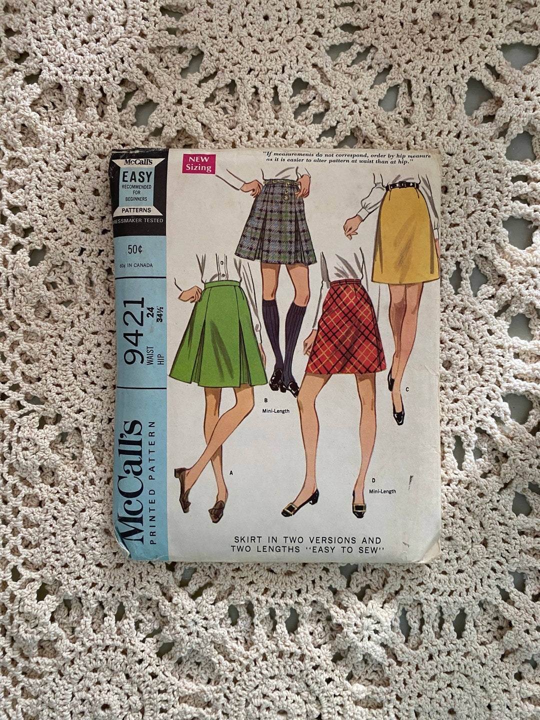 Mccall's Pattern #9421 (1968) Skirt in Two Versions and Two Lengths - Etsy