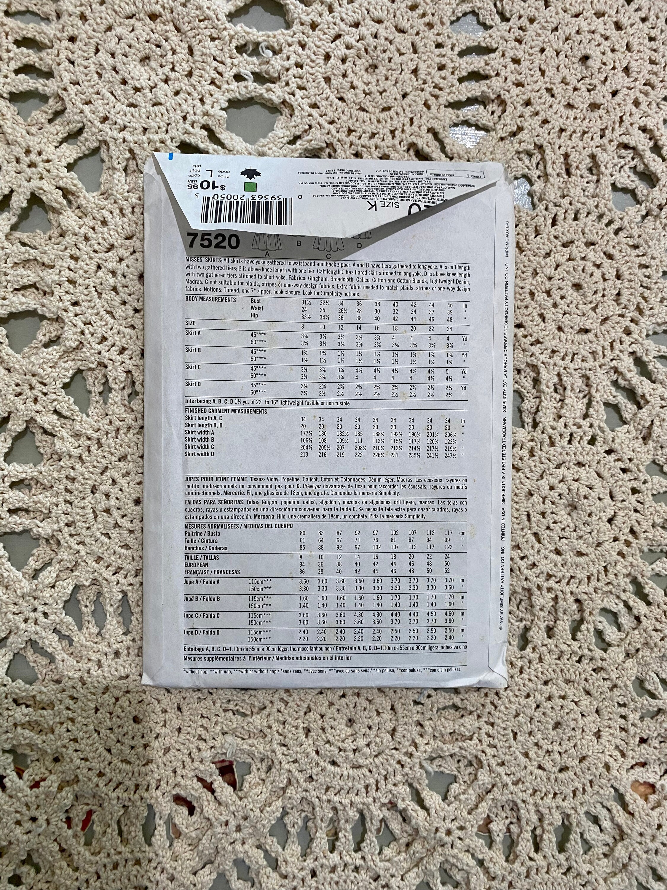 Simplicity Pattern #7520 (1997) Misses Skirts UNCUT - Etsy