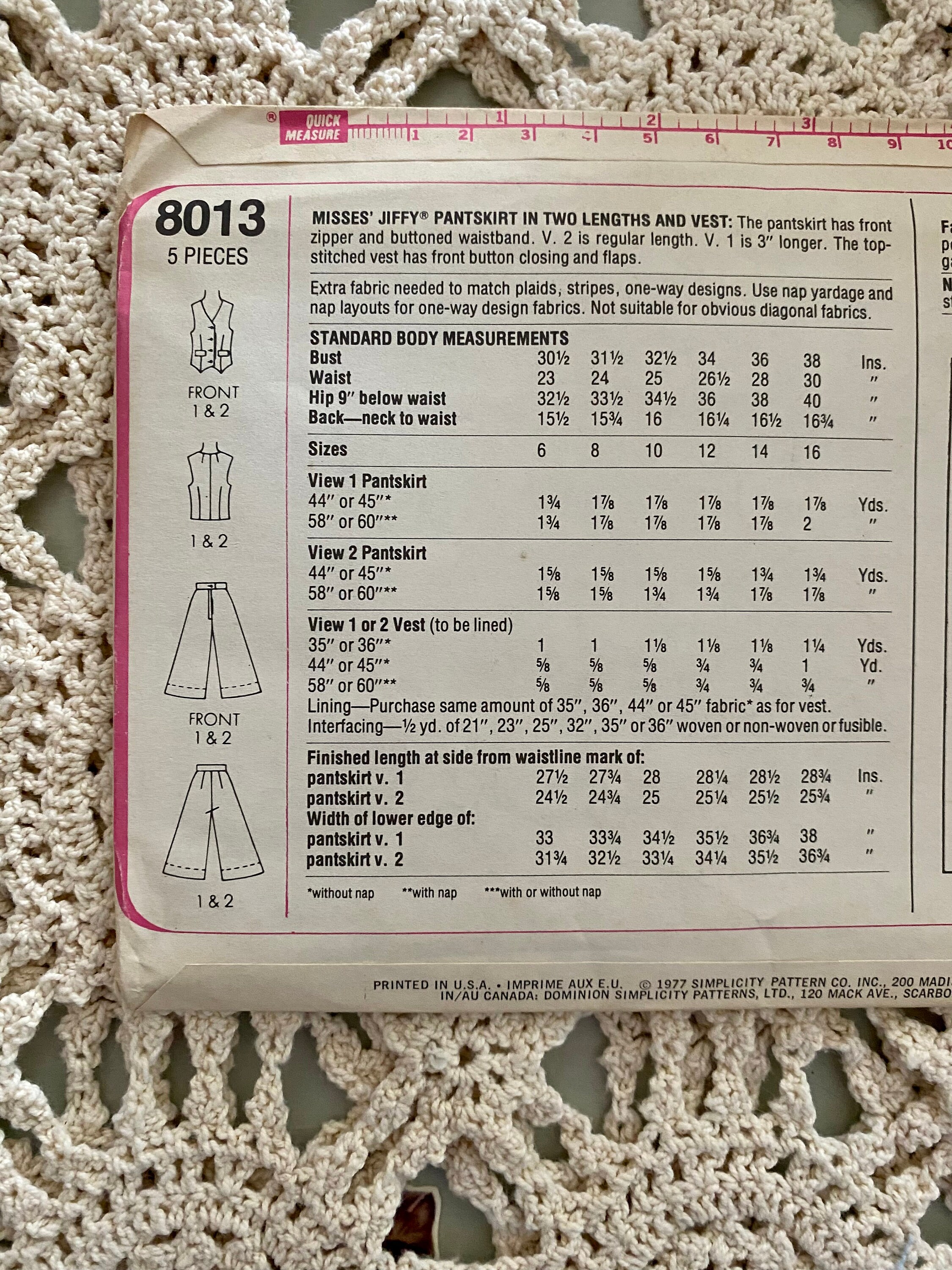 Simplicity Pattern 8013 Jiffy Pantskirt and Vest UNCUT - Etsy