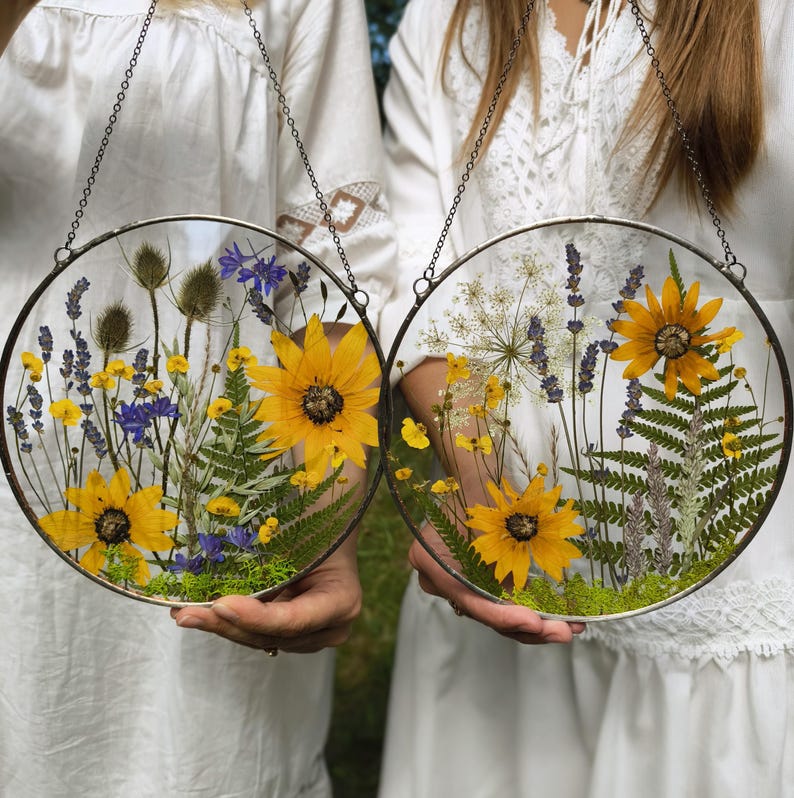 Set of 2, Flowers in Stained Glass Frame, Pressed Flower Art ...