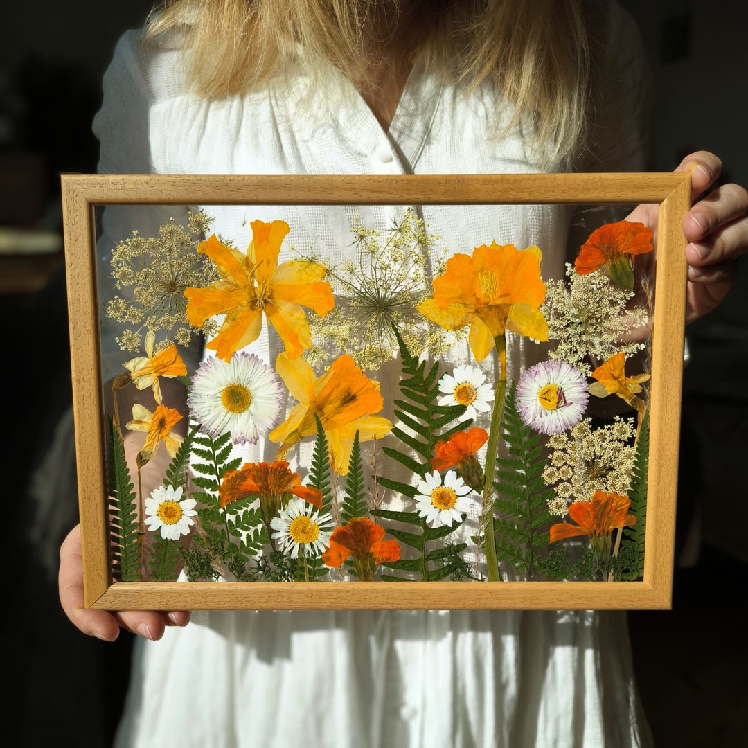 Botanical Art in Wooden Frame, Large Pressed Flower Frame, Pressed ...