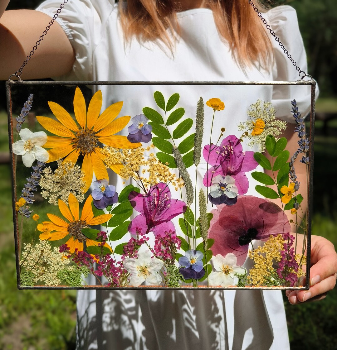 Large Pressed Flower Glass Frame: Botanical Wall Art Decor - Etsy