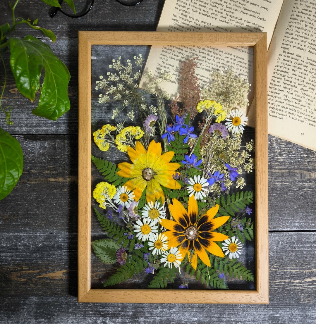 Botanical Art in Wooden Frame, Large Pressed Flower Frame, Pressed ...