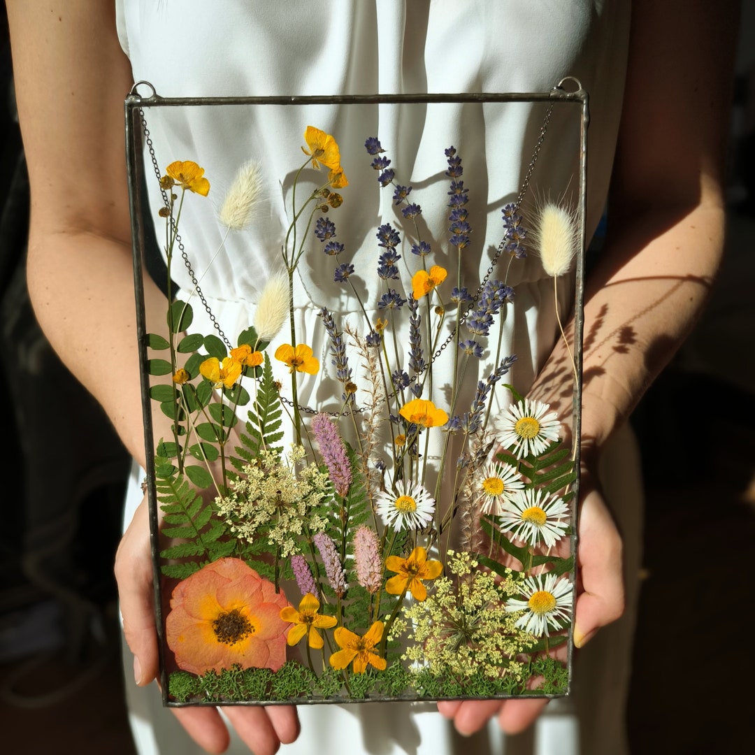 Large Pressed Flower Frame With Pressed Wildflowers, Botanical Birthday ...
