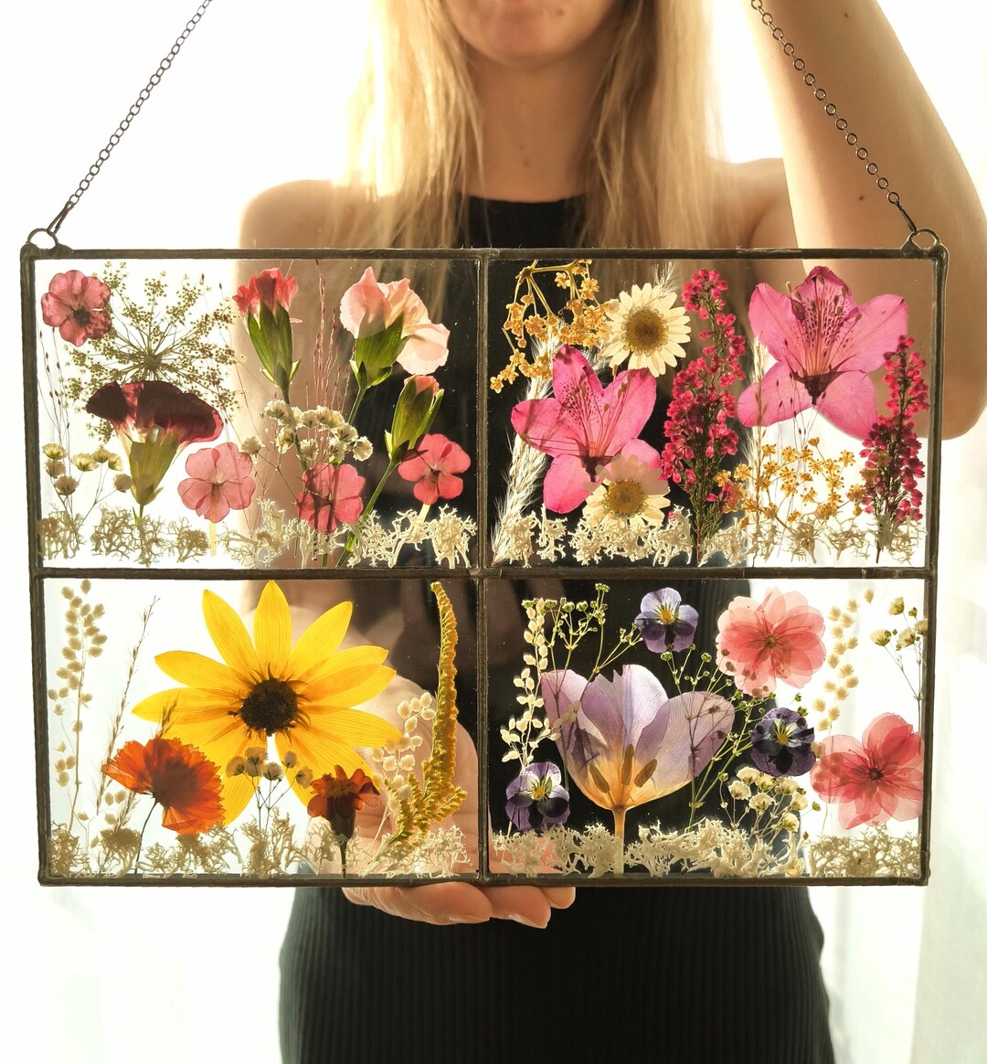 Large Pressed Flower Frame, Hanging Glass Decor, Wall Decor, Botanical ...