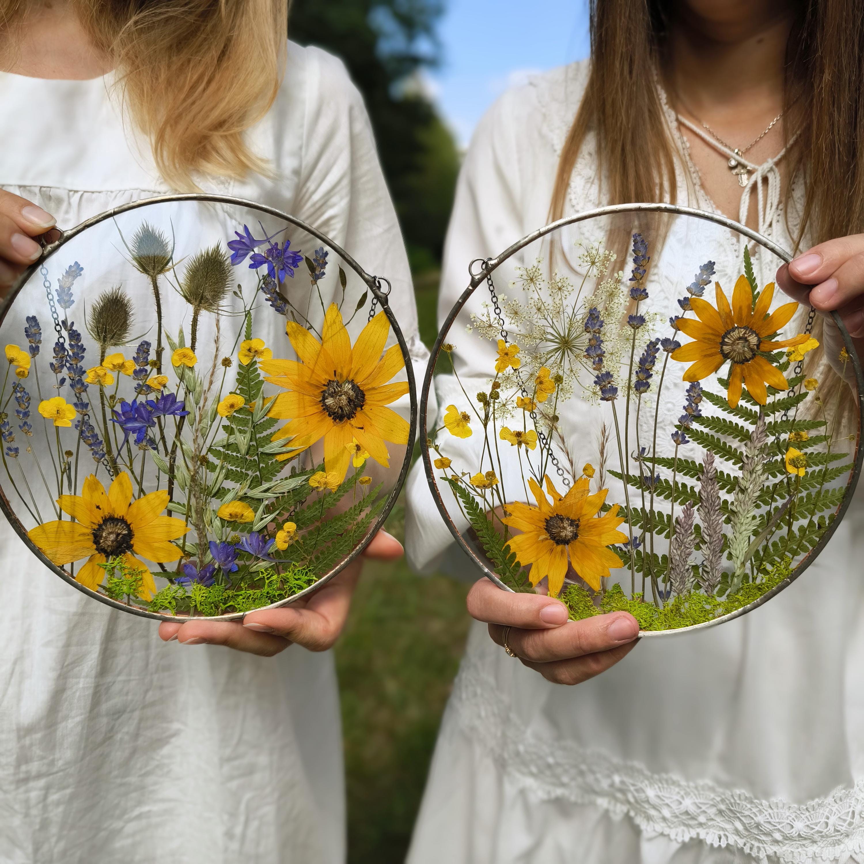 Set of 2, Flowers in Stained Glass Frame, Pressed Flower Art ...