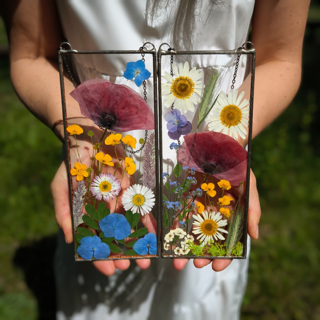 Stained Glass Pressed Flower Frame Set of 2: Botanical Wall Art ...