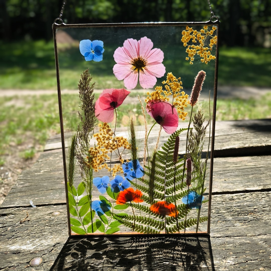 Large Pressed Flower Frame, Stained Glass Frame, Suncatcher, Wall Decor ...