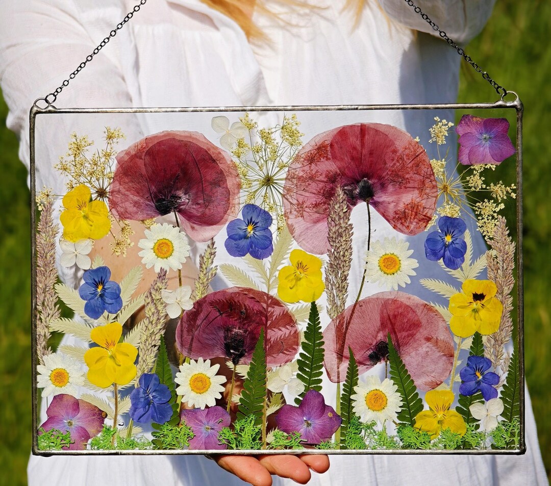 Large Pressed Flower Frame, Hanging Glass Decor, Wall Decor, Botanical ...