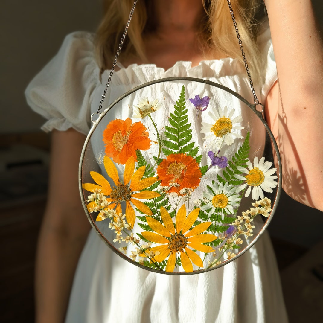Pressed Flower Art in Stained Glass Frame, Original Flower Artwork ...