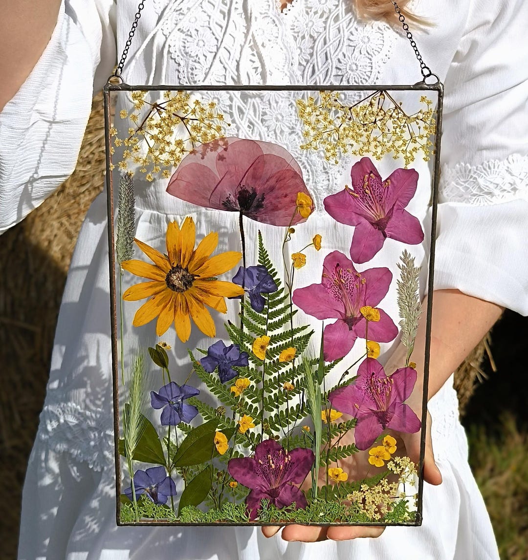 Large Pressed Flower Frame, Hanging Glass Decor, Wall Decor, Botanical ...