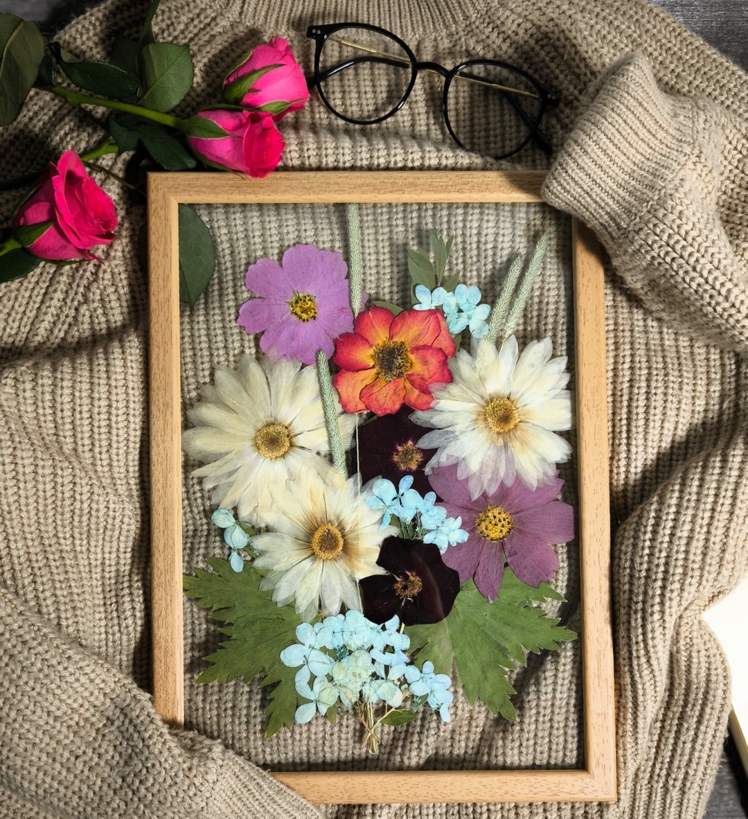 Original Artwork Real Flower in Frame, Botanical Art, Large Pressed ...