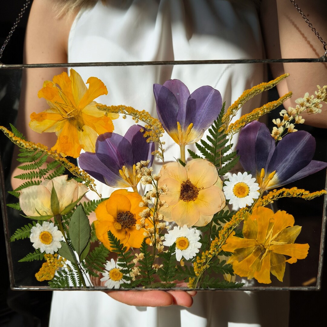 Large Pressed Flower Frame, Hanging Glass Decor, Wall Decor, Botanical ...