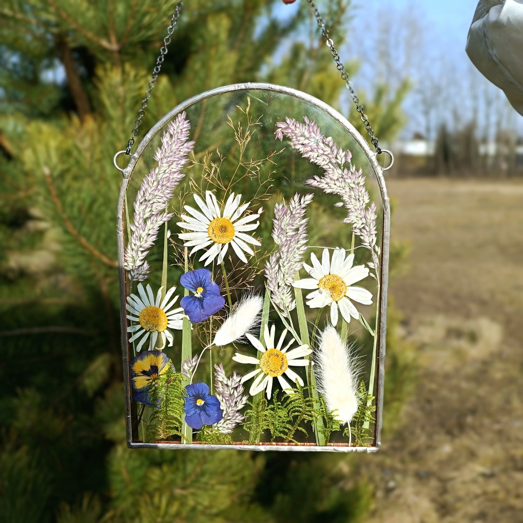 Stained Glass Frame, Pressed Flower Frame, Pressed Plant Frame, Flower ...