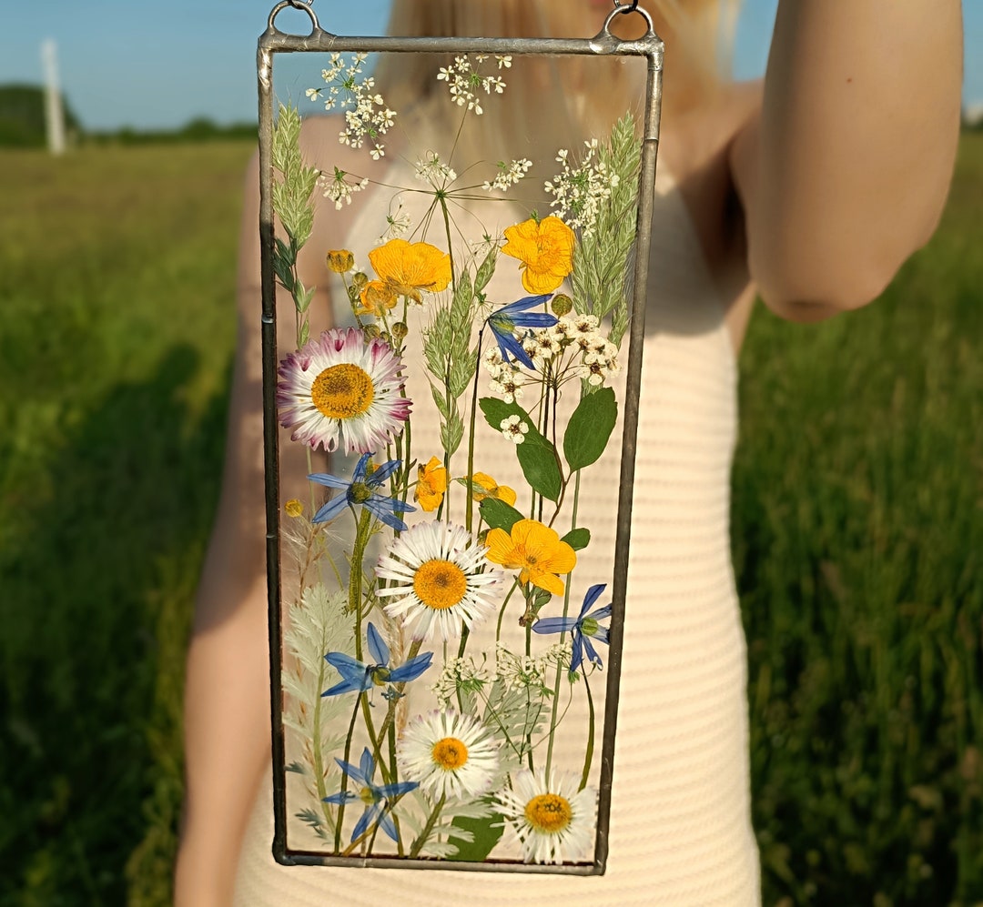 Sunkatcher, Botanical Dried Pressed Flower Frame, Hanging Wall Art, Pressed Flower Art, Pressed ...