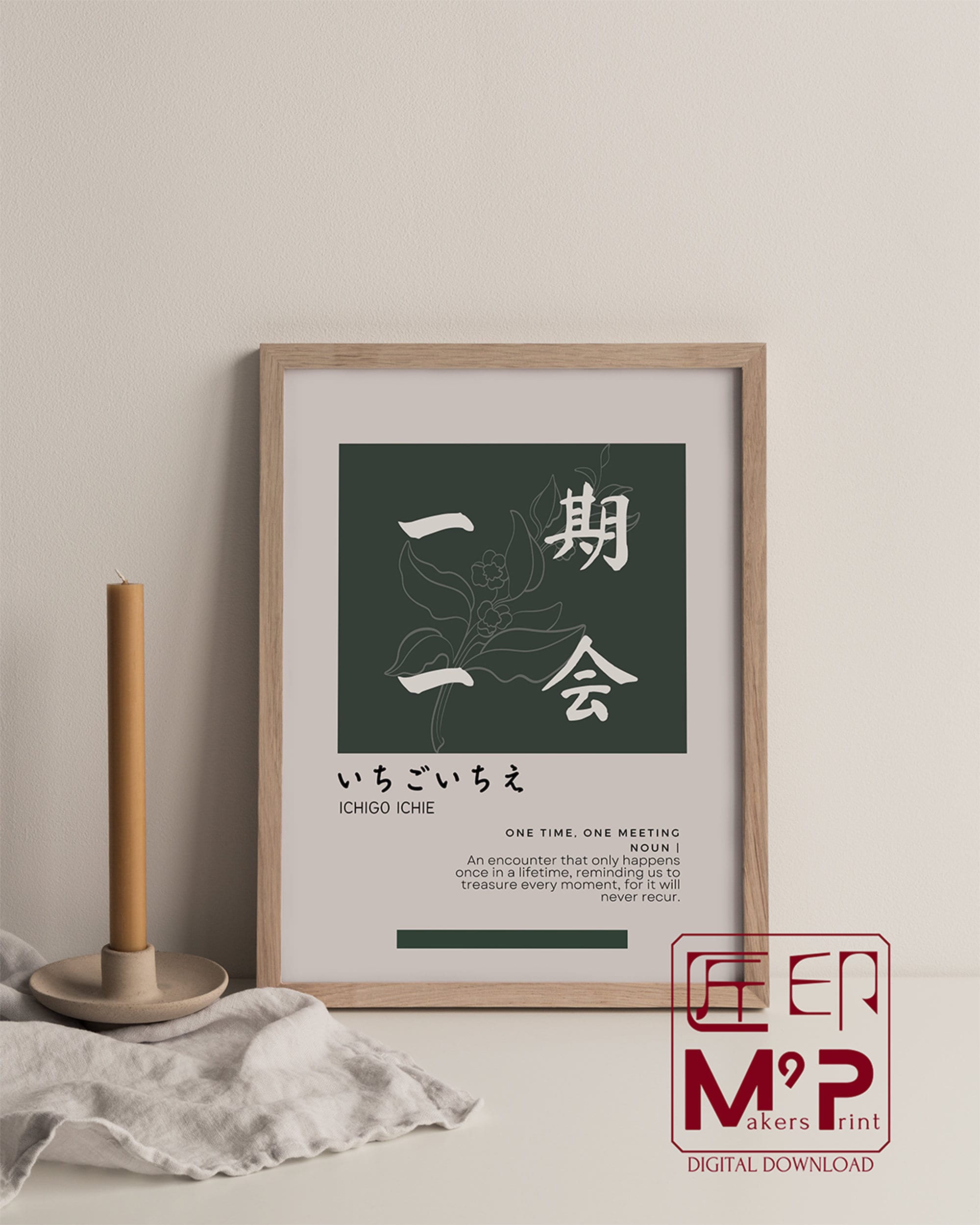 Ichigo Ichie Japanese Calligraphy Definition Print, Minimalist ...