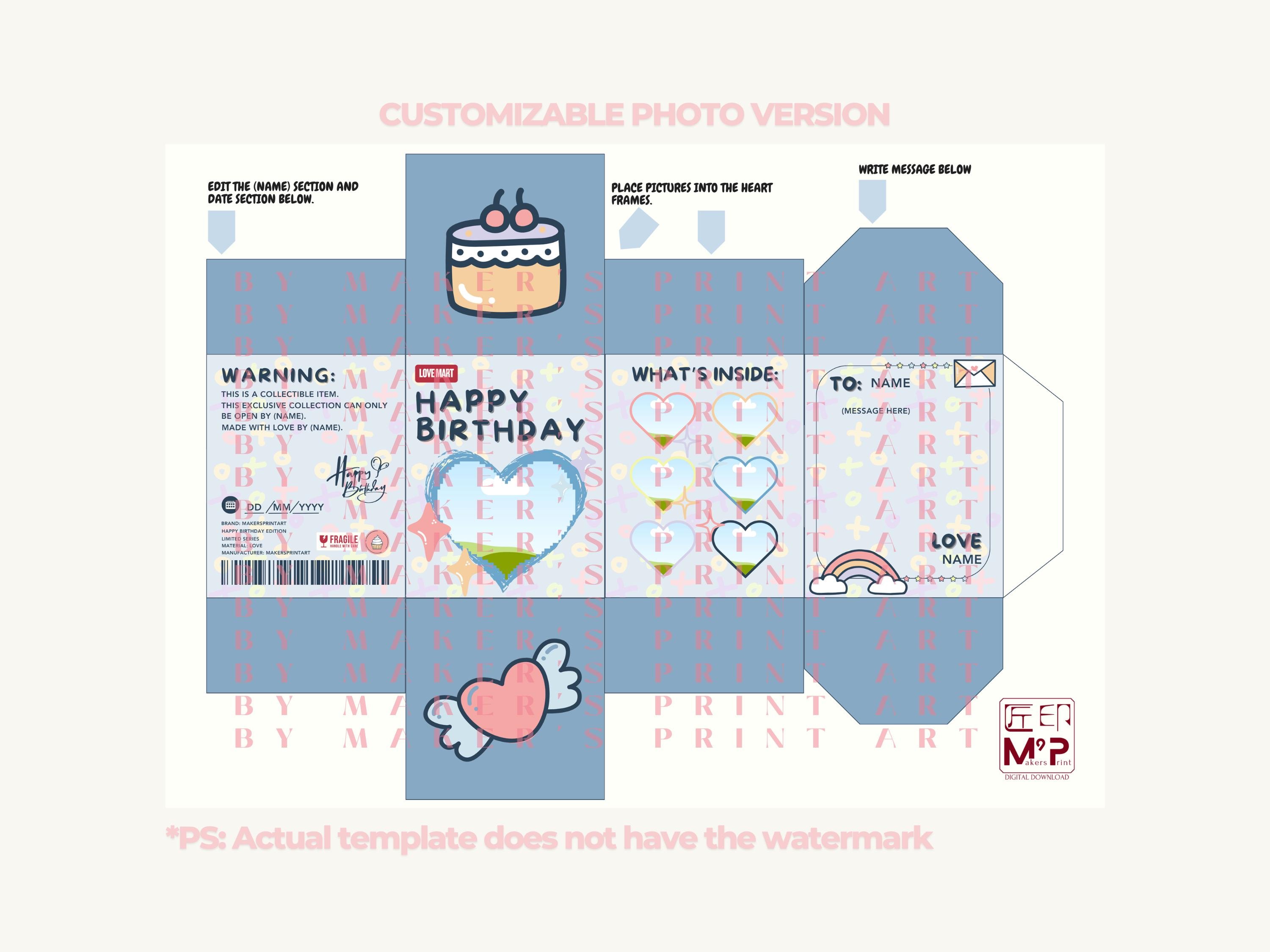 Happy Birthday Blind Box Template: DIY Surprise Gift Box, Cute ...