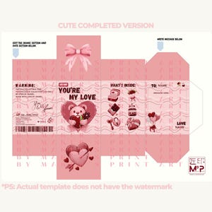 Custom Valentines Gift, Blind Box Template, Pink Printable Box ...
