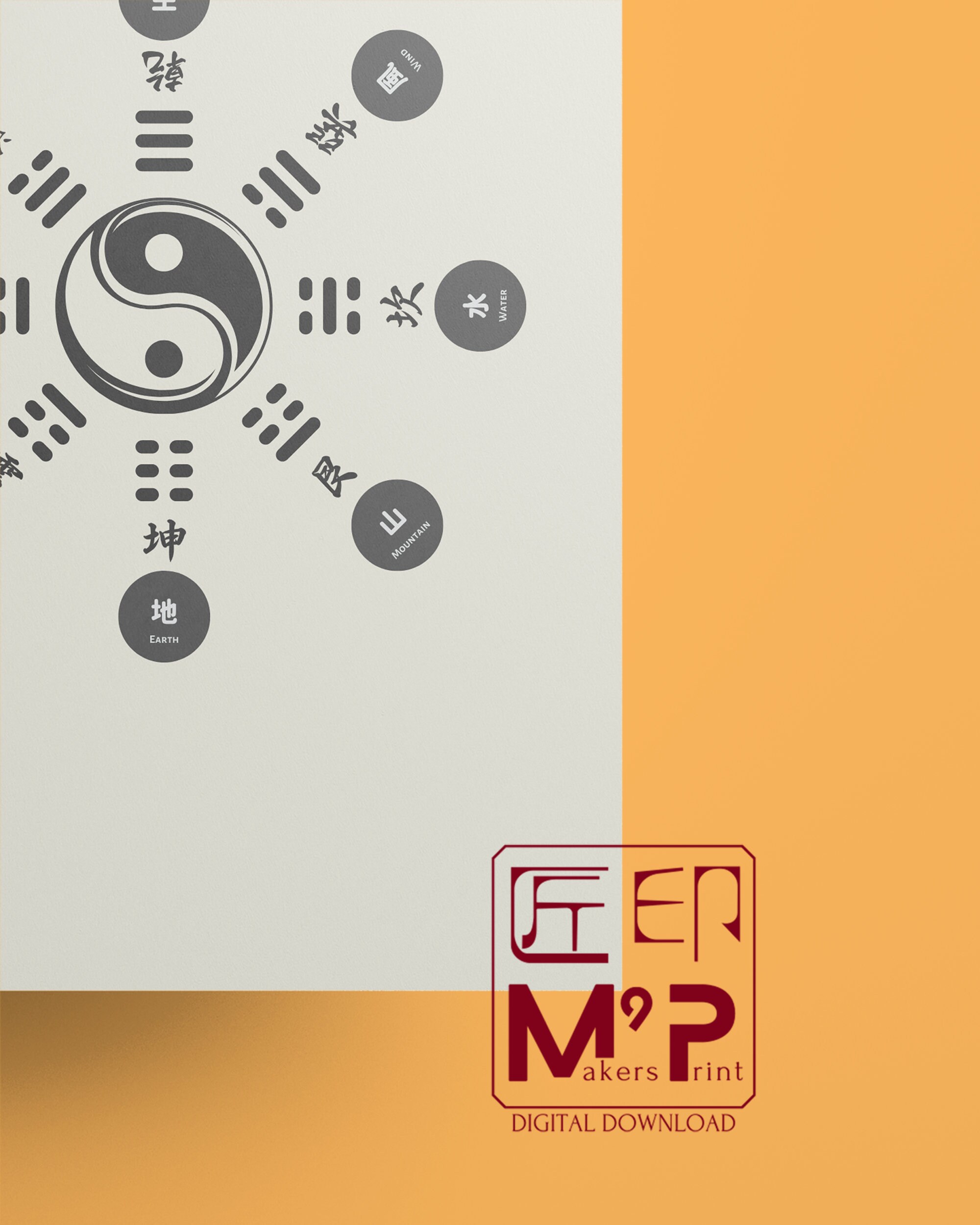 Feng Shui Yin-yang Bagua I-ching Chart, Digital Wall Art Printable ...