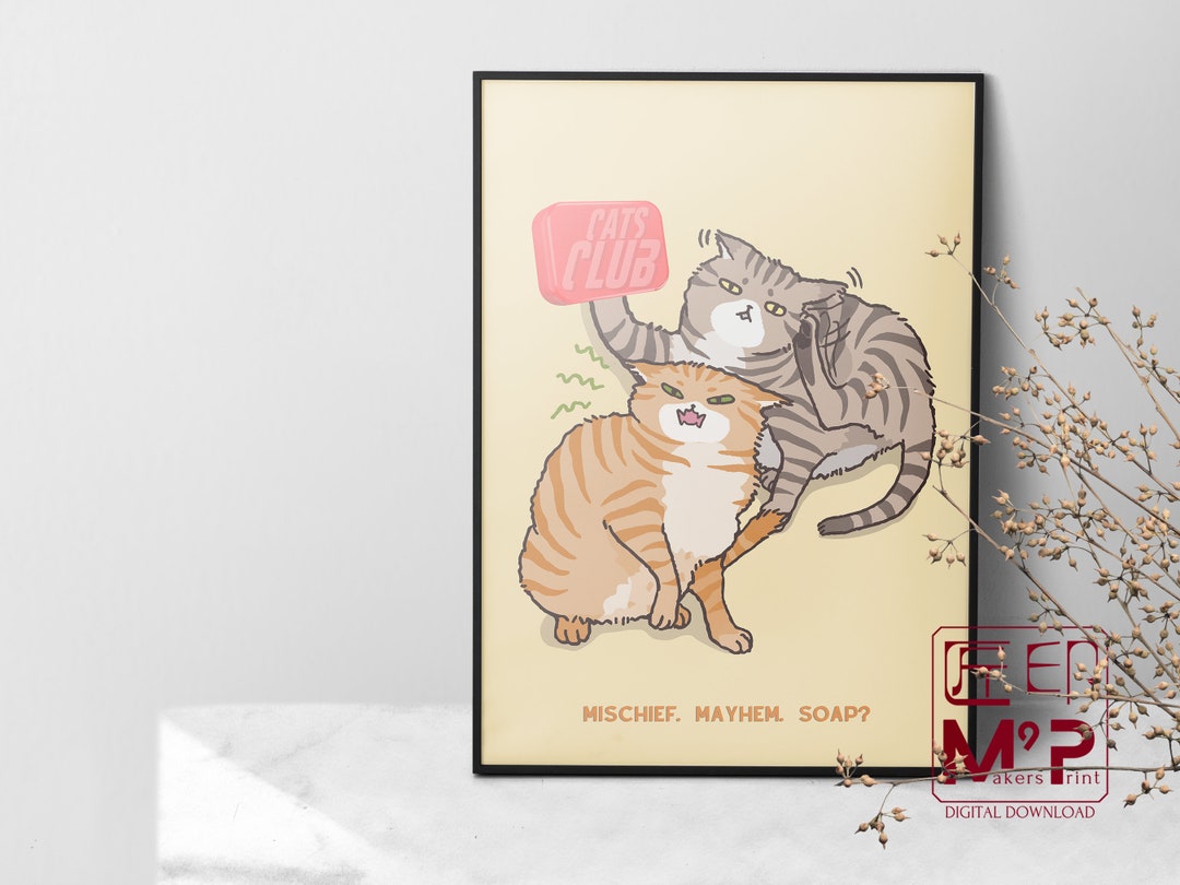Fight Club Cats Movie Poster, Minimalist Film Print, Cat Illustration ...