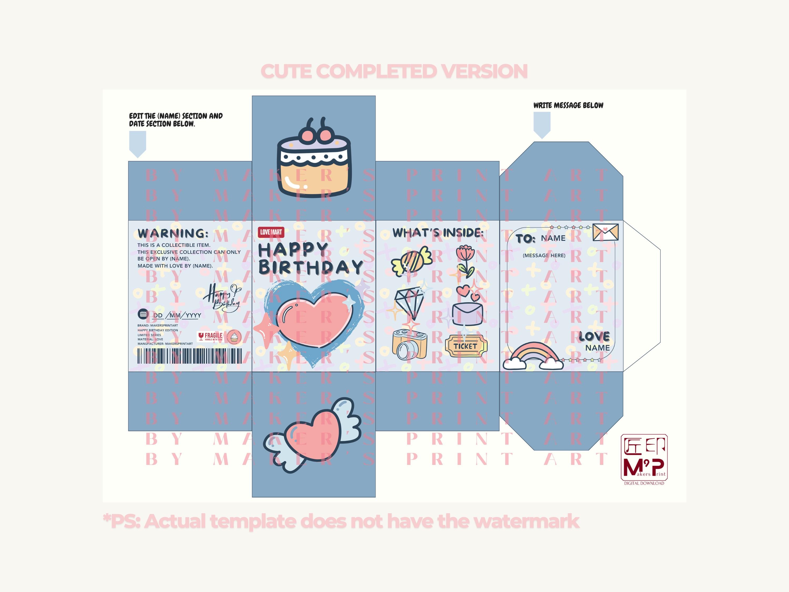 Happy Birthday Blind Box Template: DIY Surprise Gift Box, Cute ...