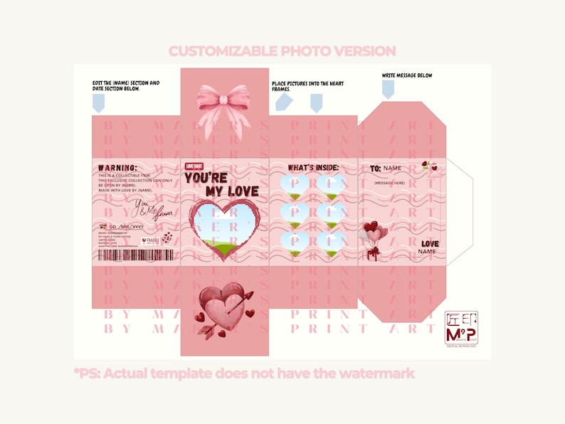 Custom Valentines Gift, Blind Box Template, Pink Printable Box ...
