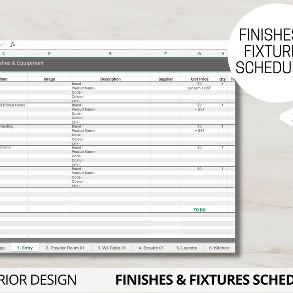 Interior Design Finish Schedule Template - Etsy