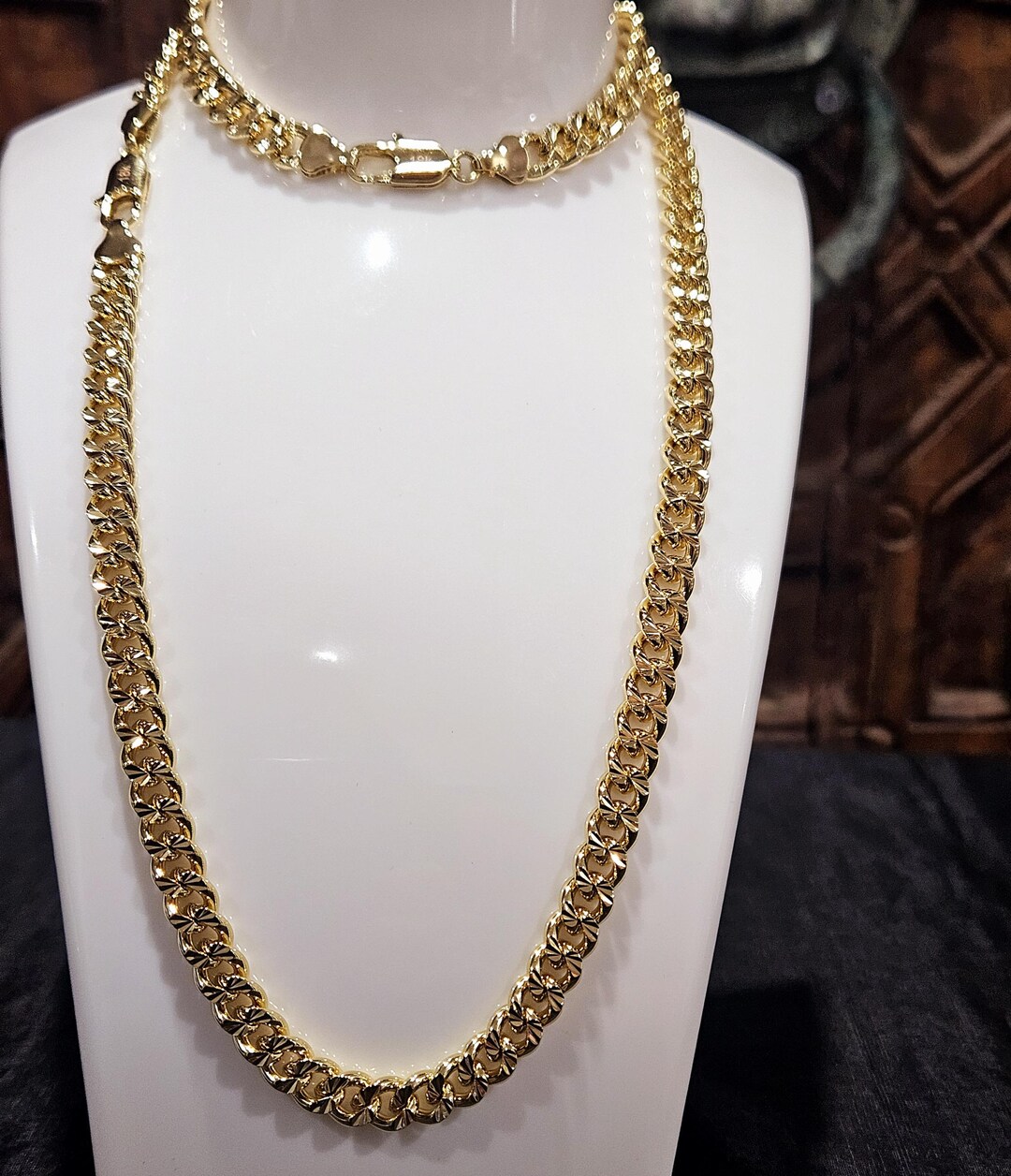 Set 18k Yellow Gold Filled Cuban Chain and Bracelet,yellow Gold Filled ...