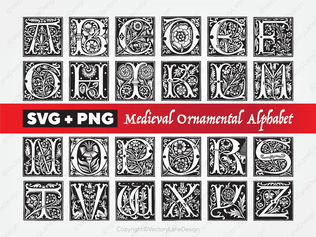 Medieval Ornamental Alphabet SVG, Illuminated Letters, Ornate Letters ...