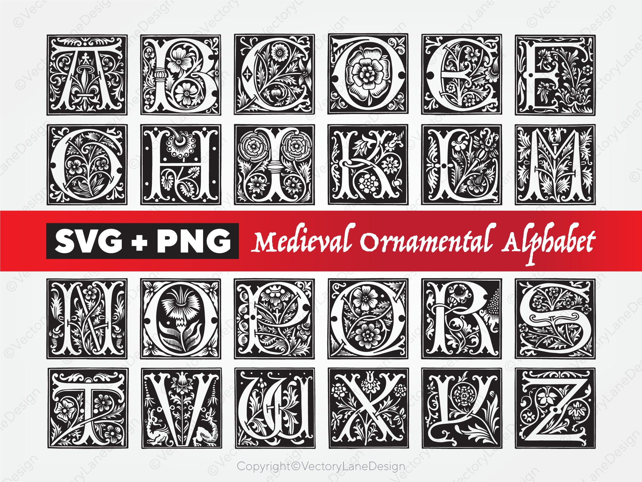 Medieval Ornamental Alphabet SVG, Illuminated Letters, Ornate Letters ...