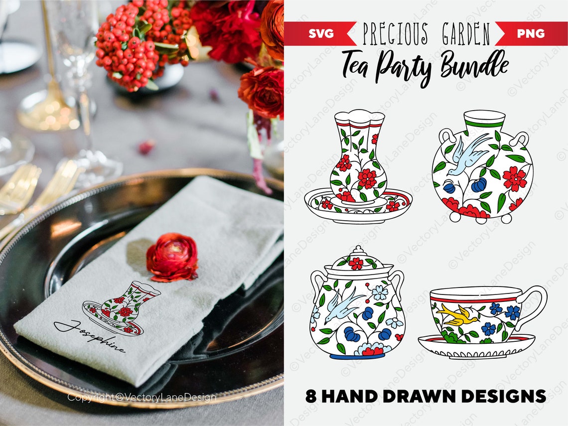 Precious Garden Tea Party Bundle SVG: Tea Set Clipart, Teacup Svg ...