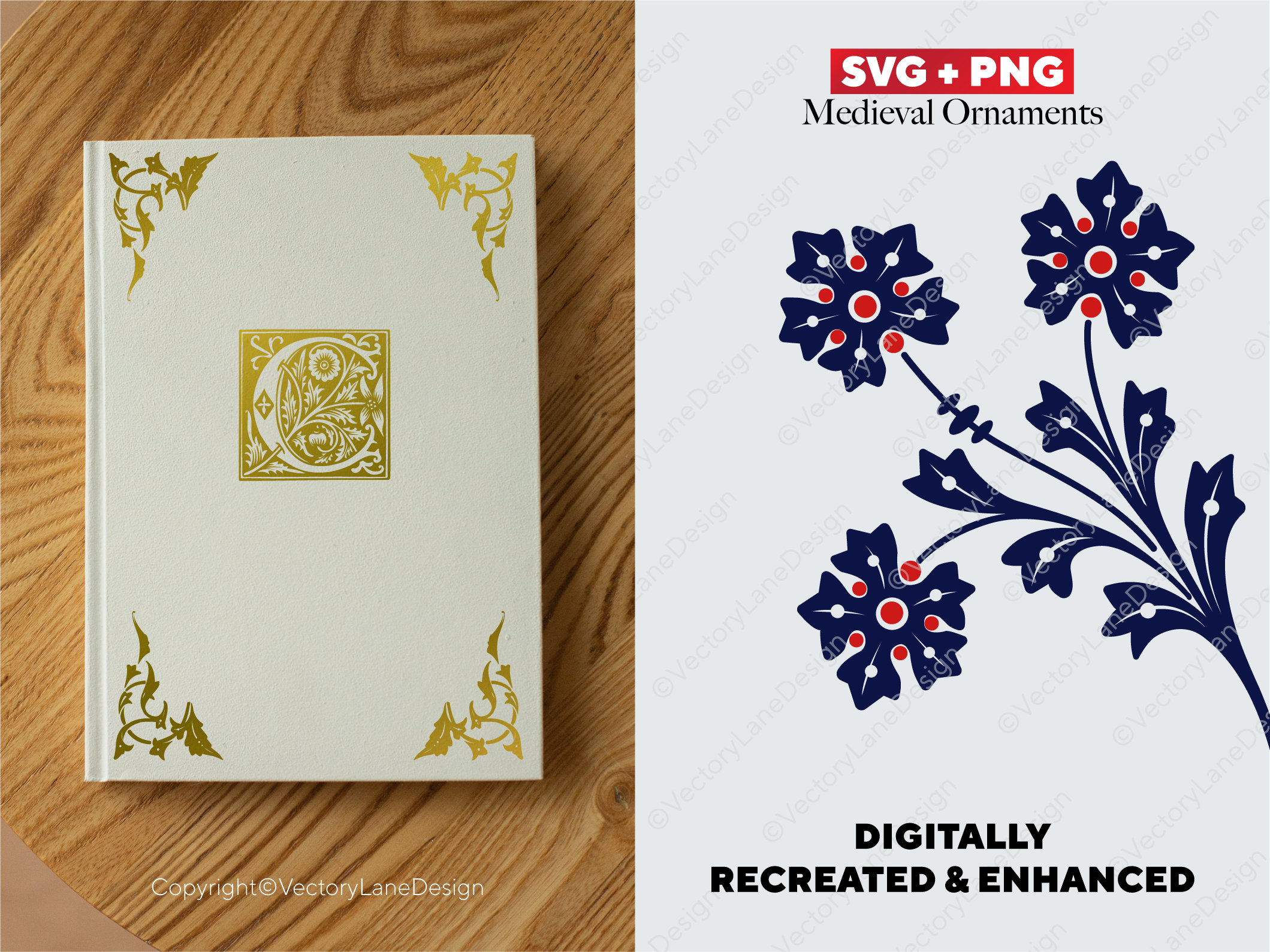 Medieval Floral Ornaments SVG Bundle: Illuminated Manuscript Vector ...