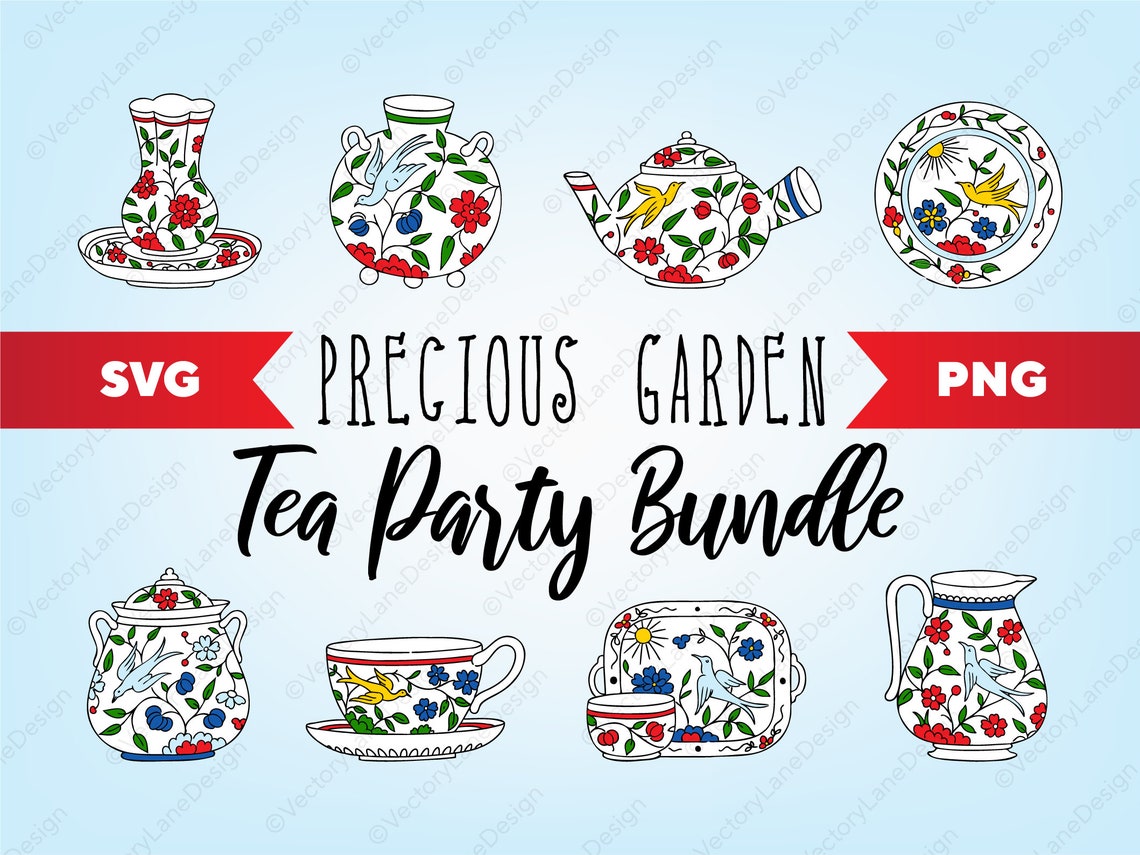 Precious Garden Tea Party Bundle SVG: Tea Set Clipart, Teacup Svg ...