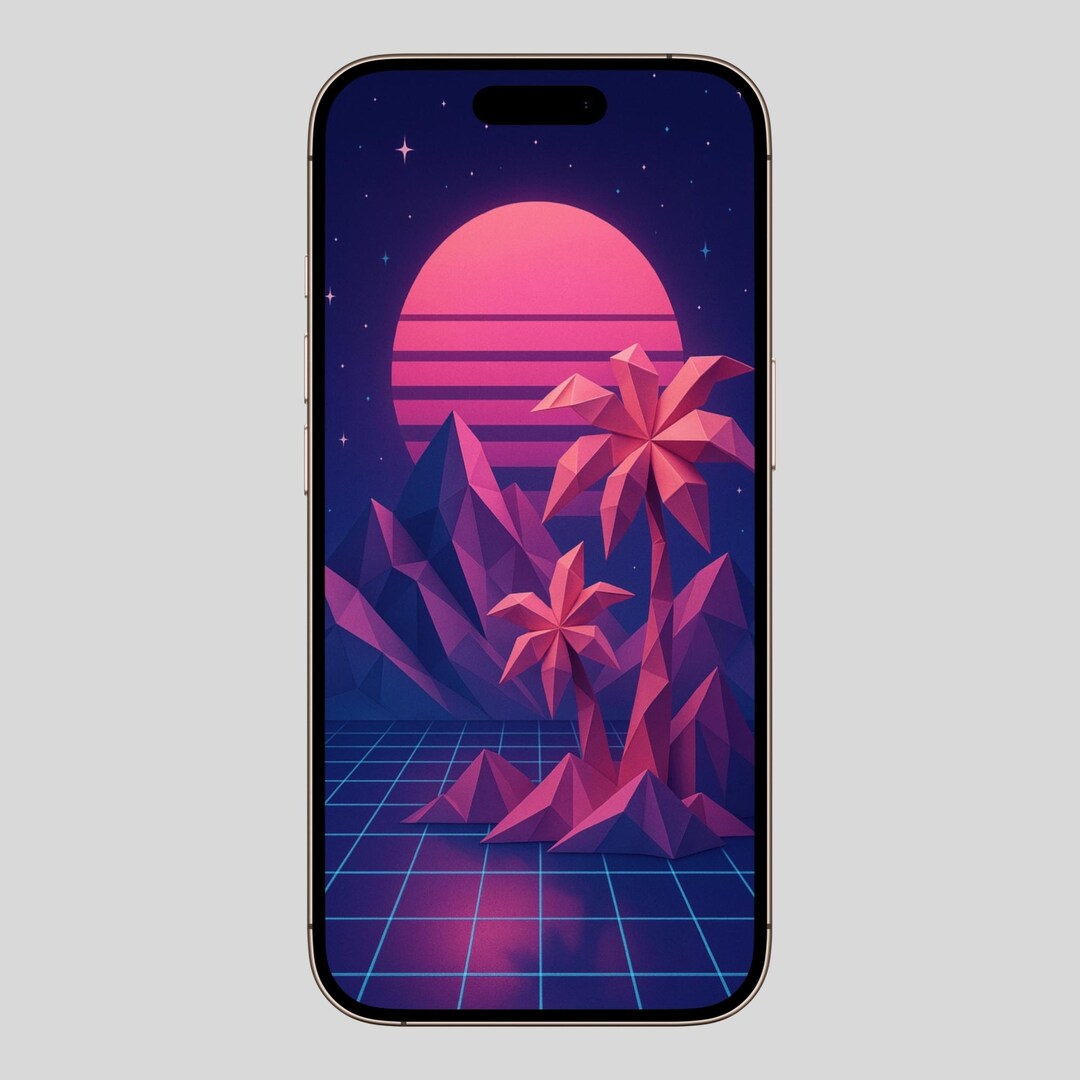 Retro 3D Origami Palm Trees Vaporwave Sunset 4K Digital Download iPhone ...