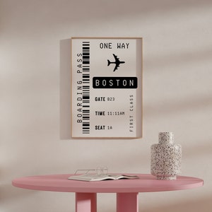 Boston Travel Print Poster Wall Art Boarding Pass Boston Massachusetts ...
