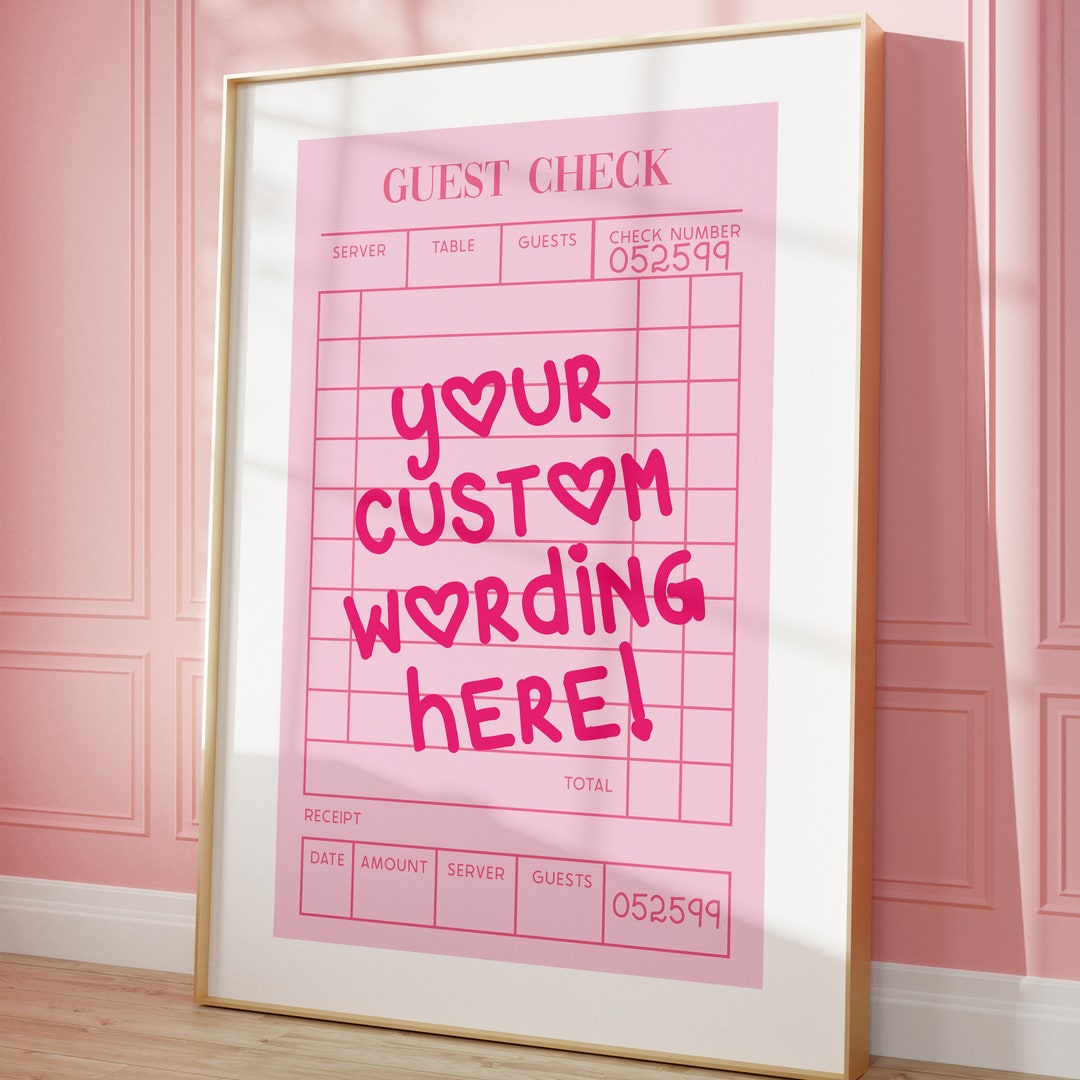 Custom Guest Check Print Wall Art Trendy College Dorm Decor Wall Art ...