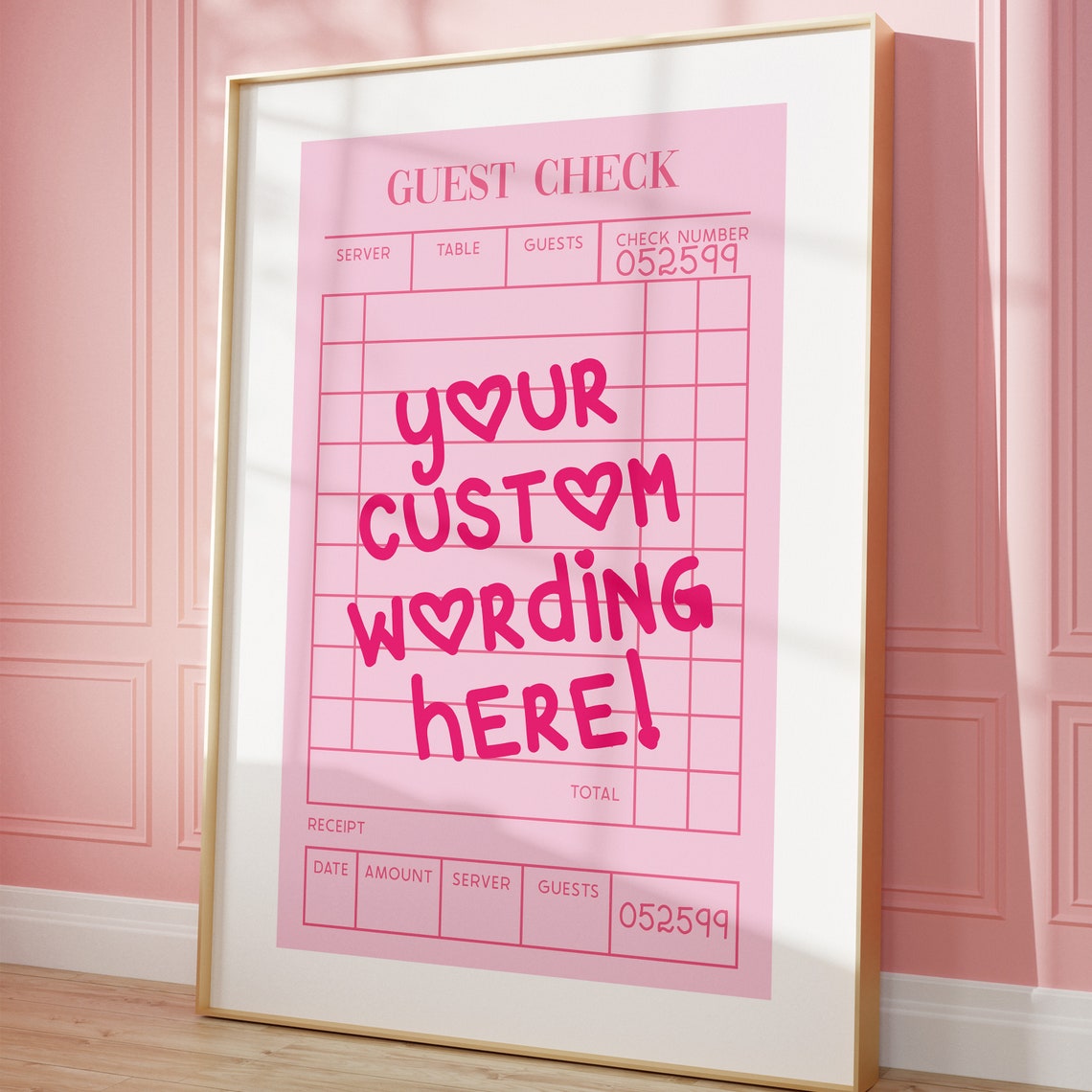 Custom Guest Check Print Wall Art Trendy College Dorm Decor Wall Art Poster Printable Wall Art ...