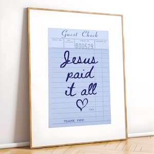 Jesus Christian Wall Art Print Poster Guest Check Print Blue Religious ...