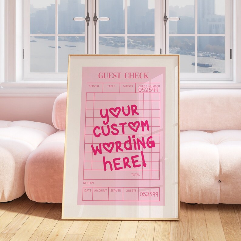 Custom Guest Check Print Wall Art Trendy College Dorm Decor Wall Art Poster Printable Wall Art ...